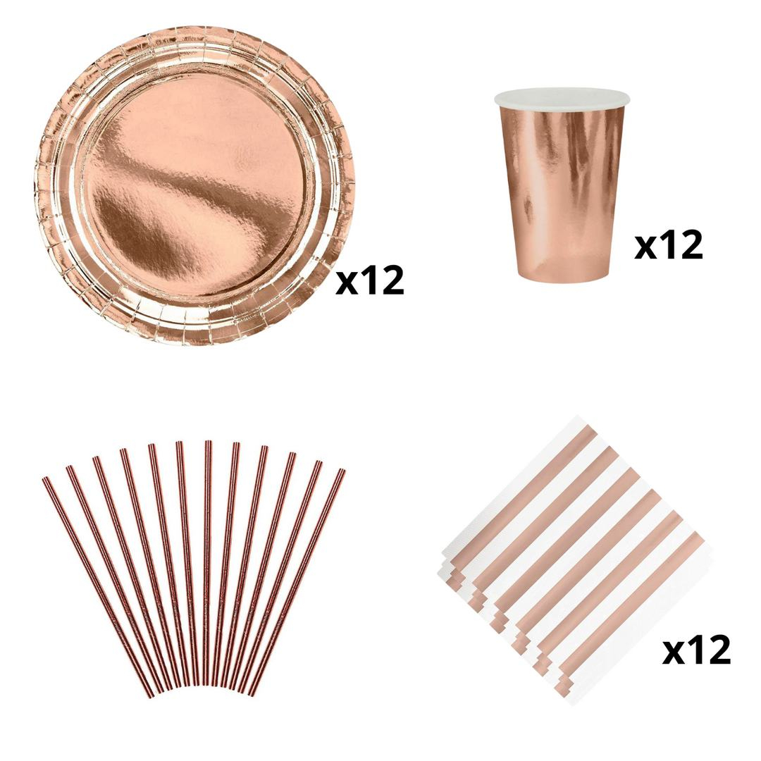 Pack Vaisselle Jetable Rose Gold 12 Personnes - Couleur de Nuit